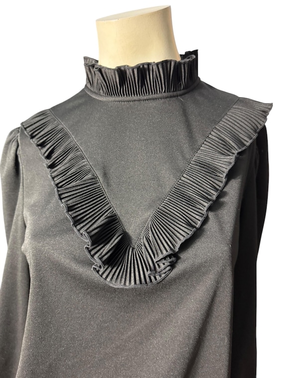 Vintage black 70's high neck ruffle top XL Graff - Gem