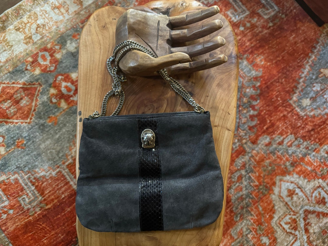 Vintage Leather 80’s Lion Head Purse Gray & Gold - Etsy