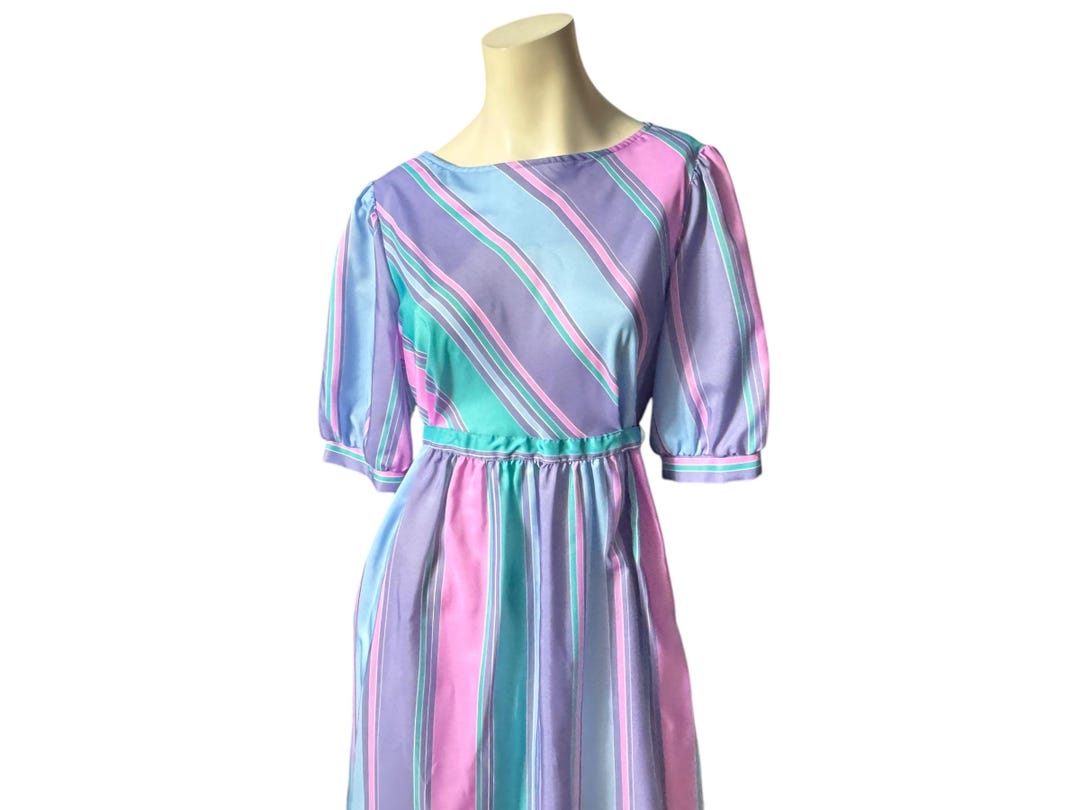 Vintage 80's Puccini Purple Striped Dress M - Etsy