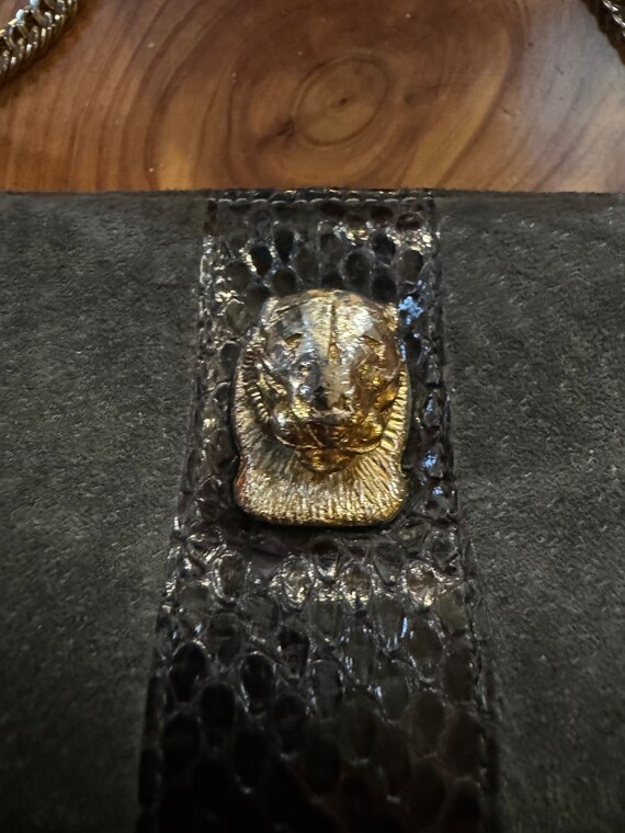 Vintage leather 80’s lion head purse gray & gold - Gem