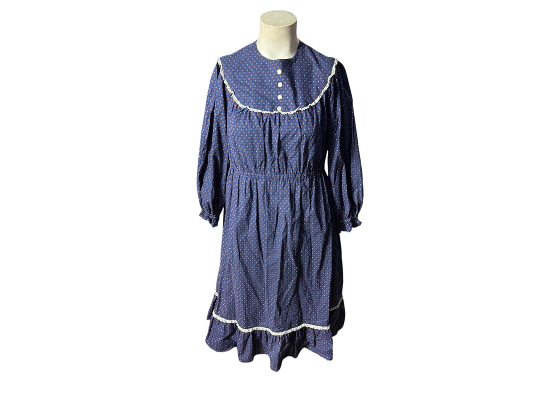 Vintage Blue Calico Prairie Dress S M - Etsy