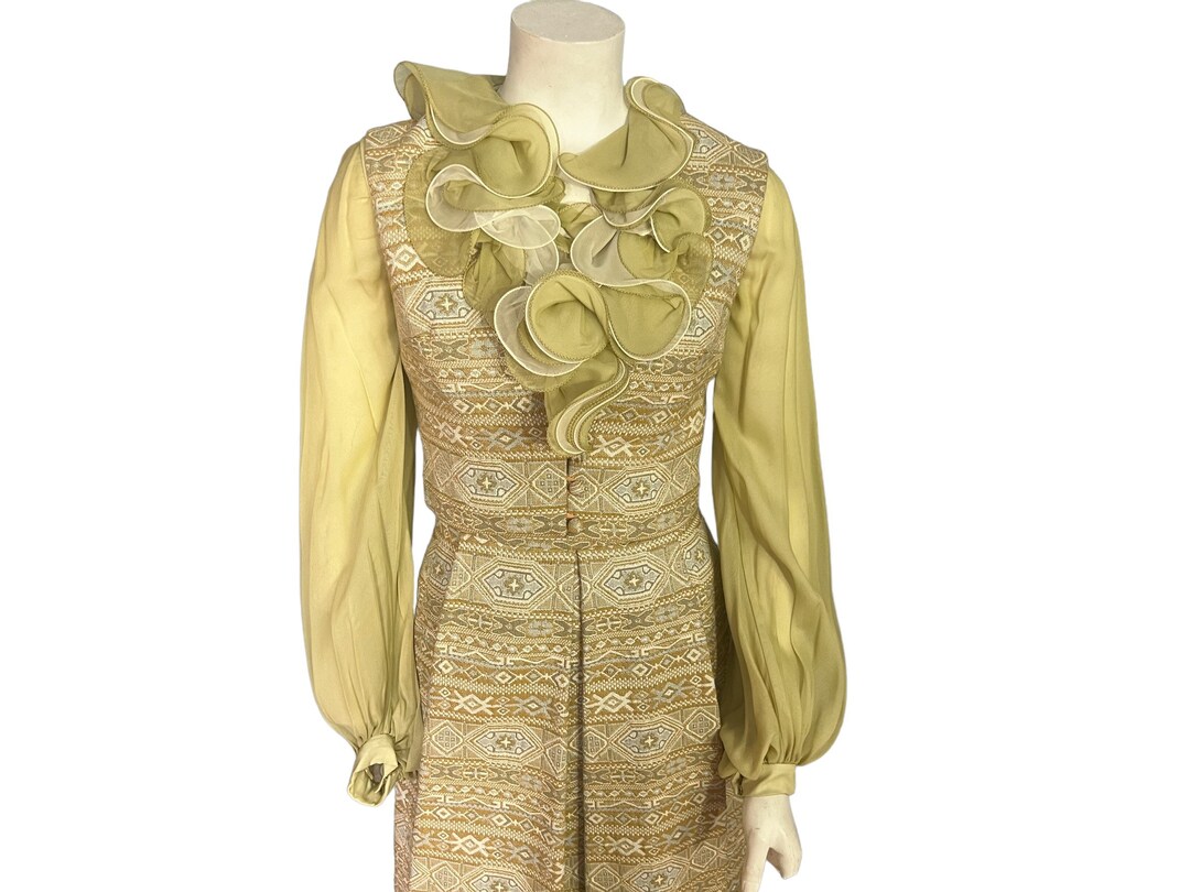 Vintage 60's Brocade Ruffle Balloon Sleeve Dress S - Etsy