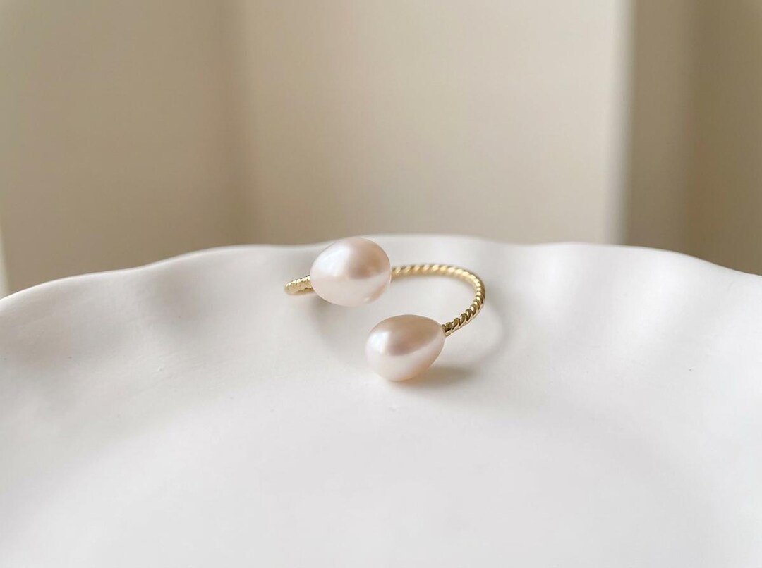 Freshwater Pearl Ring, Double Pearl Ring, Minimalist Ring, Wedding Ring ...