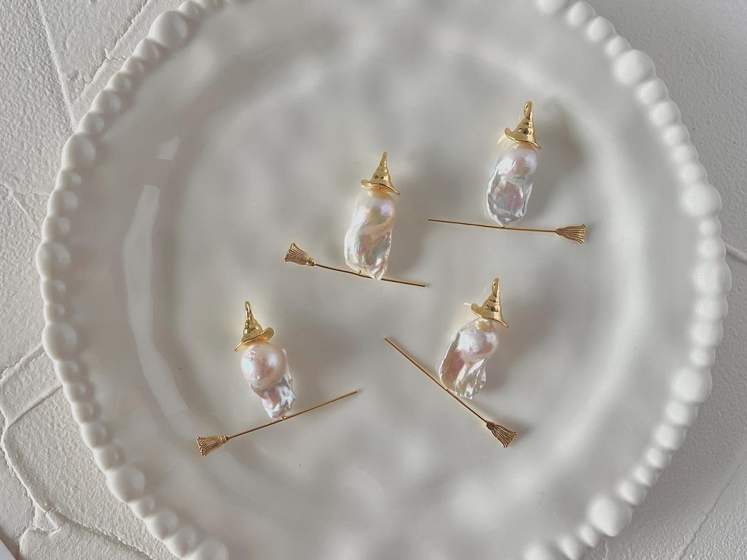 Halloween Large Baroque Fireball Pearl Ghost Pendant, Brass Spooky ...