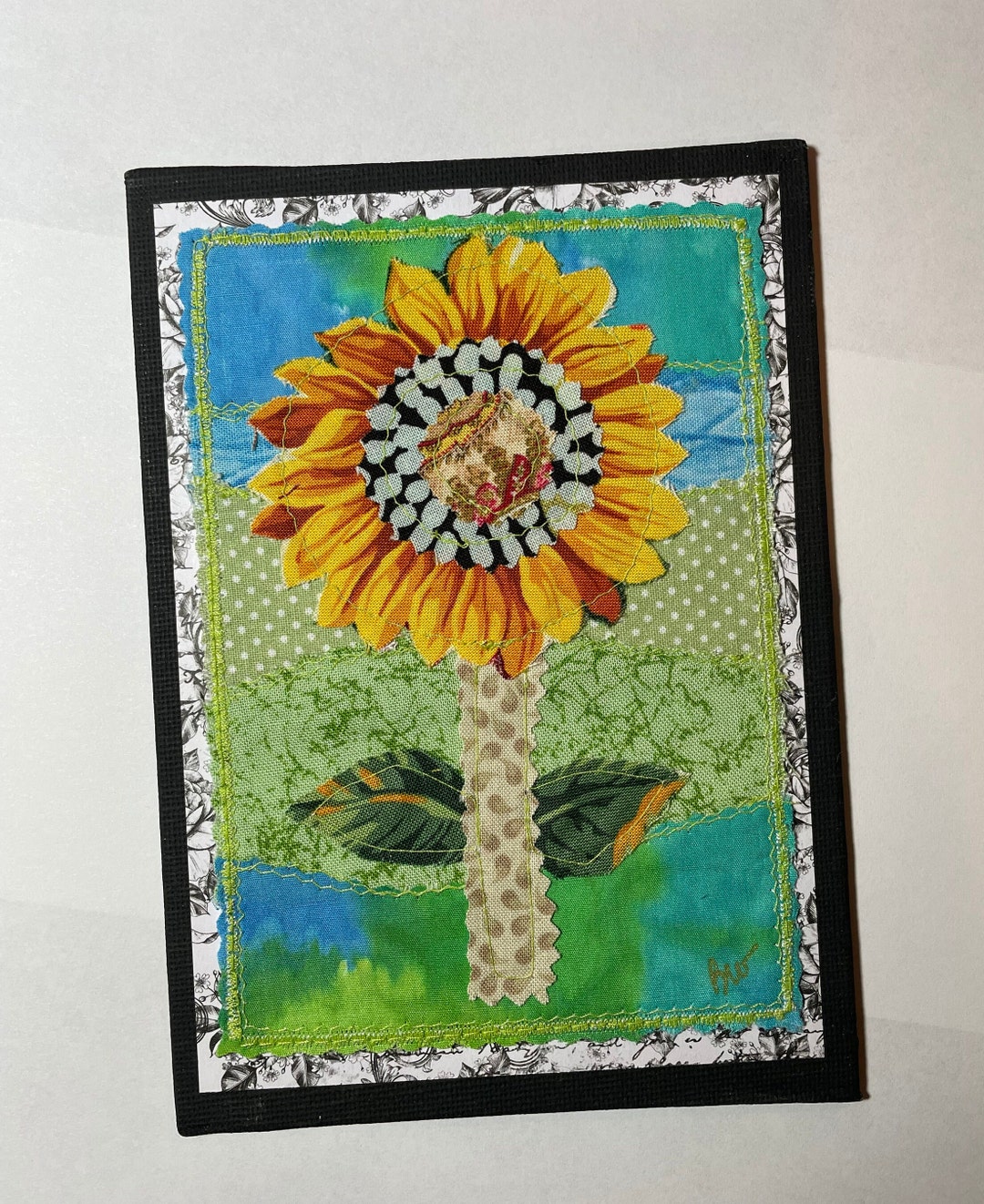 Sun Flower Textile Art READY TO FRAME, Applique Collage, Fabric Collage ...
