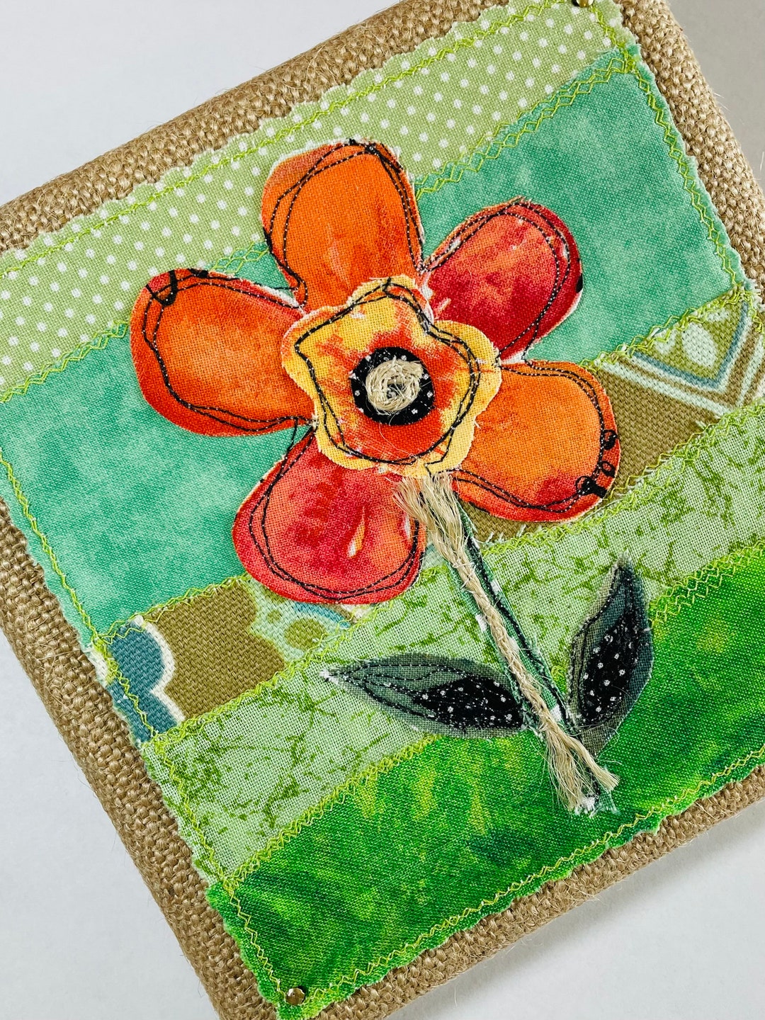 Flower Textile Art, Applique Collage, Fabric Collage, Mother's Day Gift ...