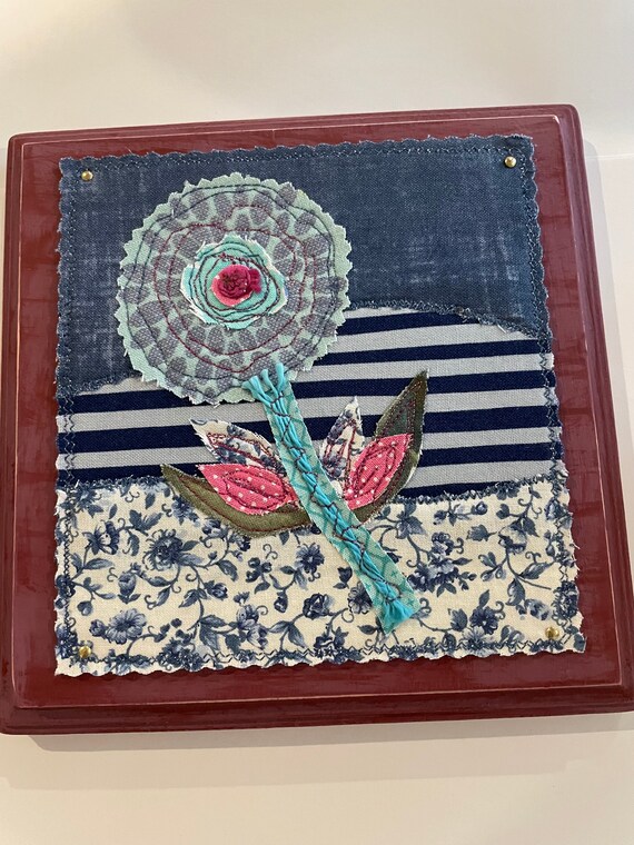 Flower Textile Art Fabric Collage Applique Collage Fabric - Etsy
