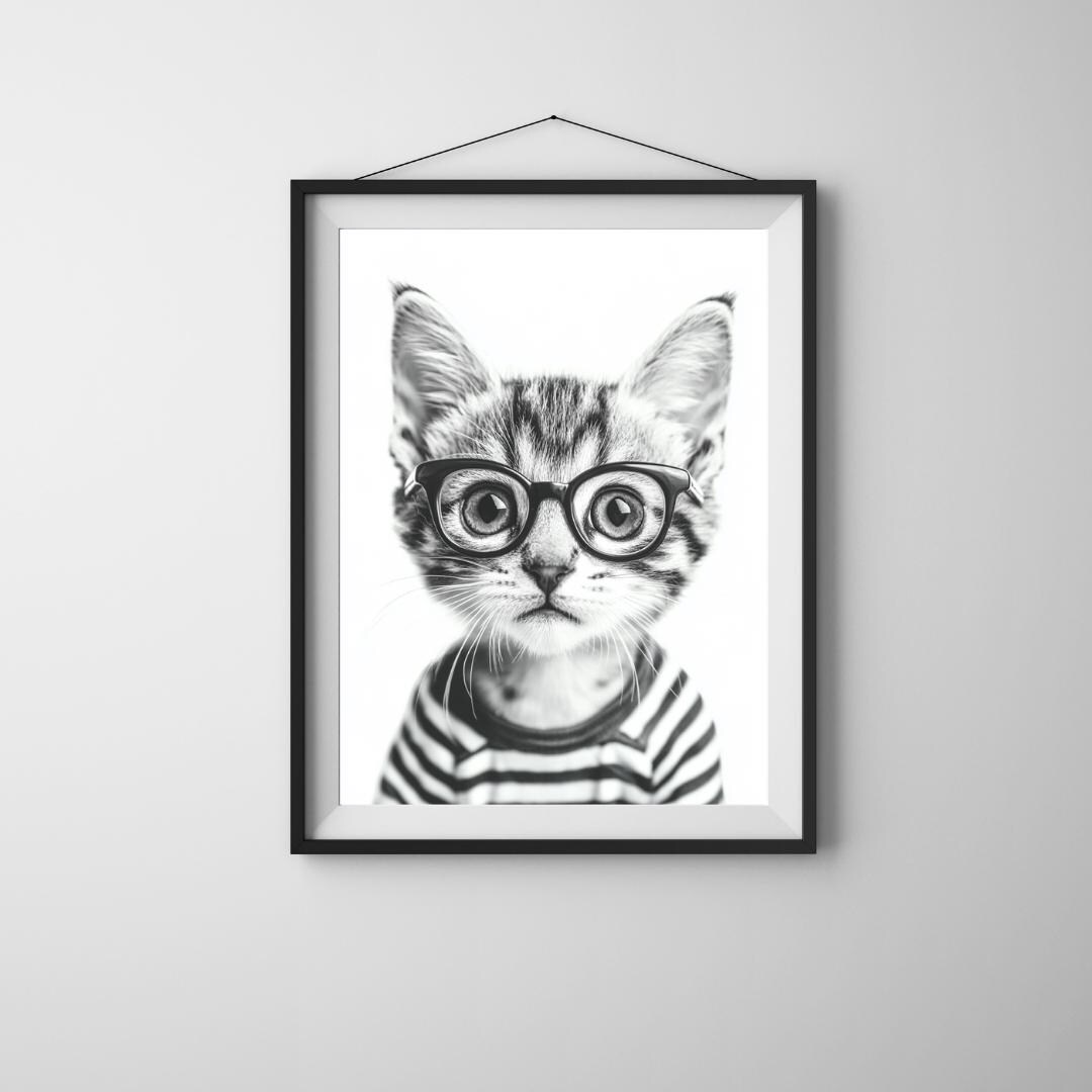 The Intellectual Kitten | Adorable Digital Art Print | Bar Cart Decor ...