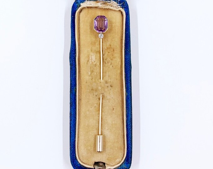 Antique 14k Amethyst and Diamond Stick Pin - Etsy