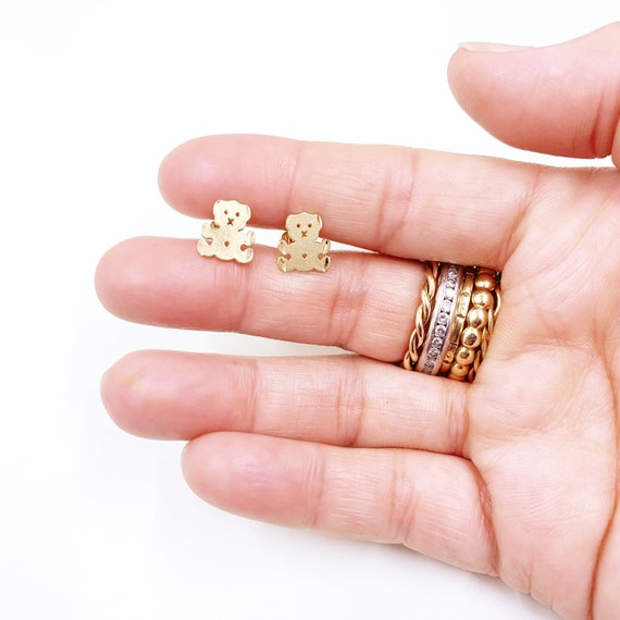 Vintage Michael Anthony 14k Gold Teddy Bear Earrings - Gem