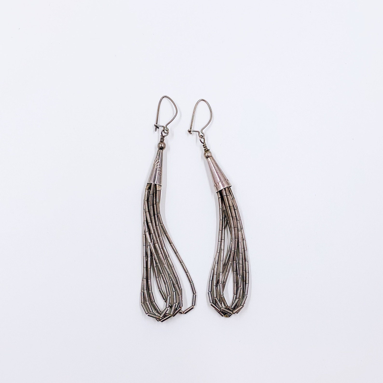 Vintage Liquid Silver Earrings 5 Strand Silver Heishi Bead - Etsy