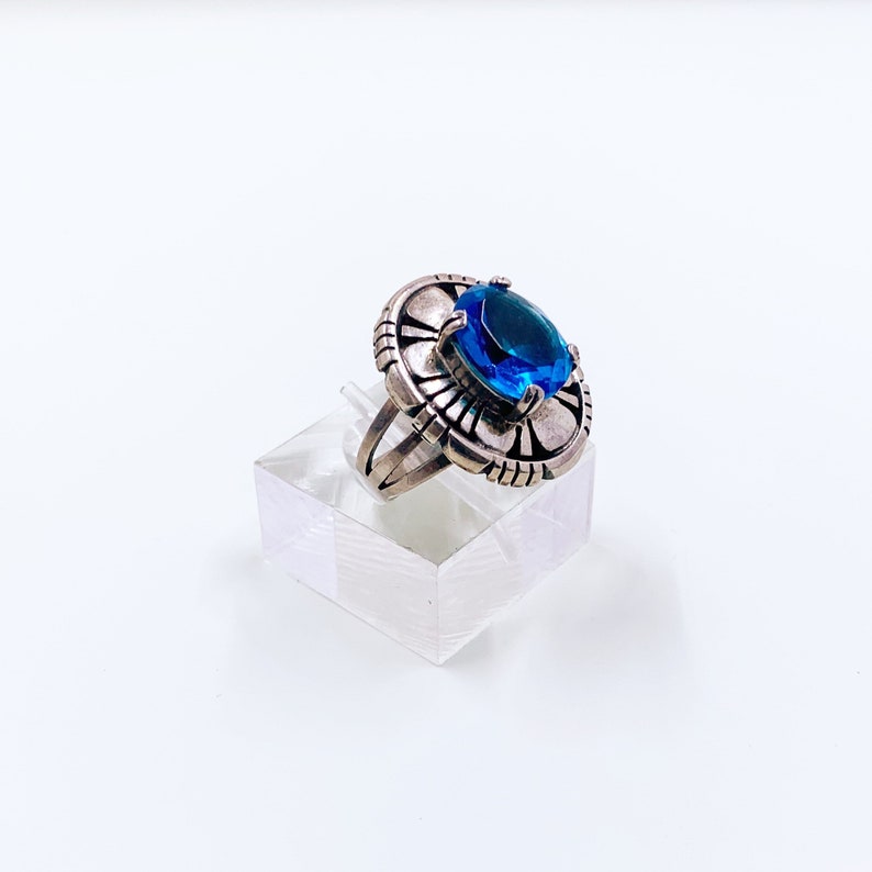 Vintage Sterling Silver Shadow Box Ring Sterling Blue Stone - Etsy