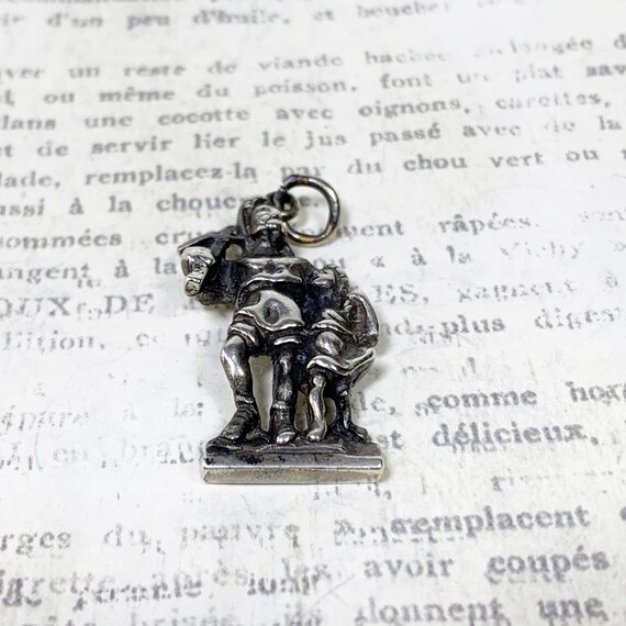 Vintage Silver Medieval Knight Charm - Gem