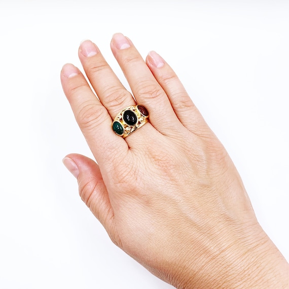 Vintage 14k Gold Scarab Ring | Carved Three Stone Sca… - Gem