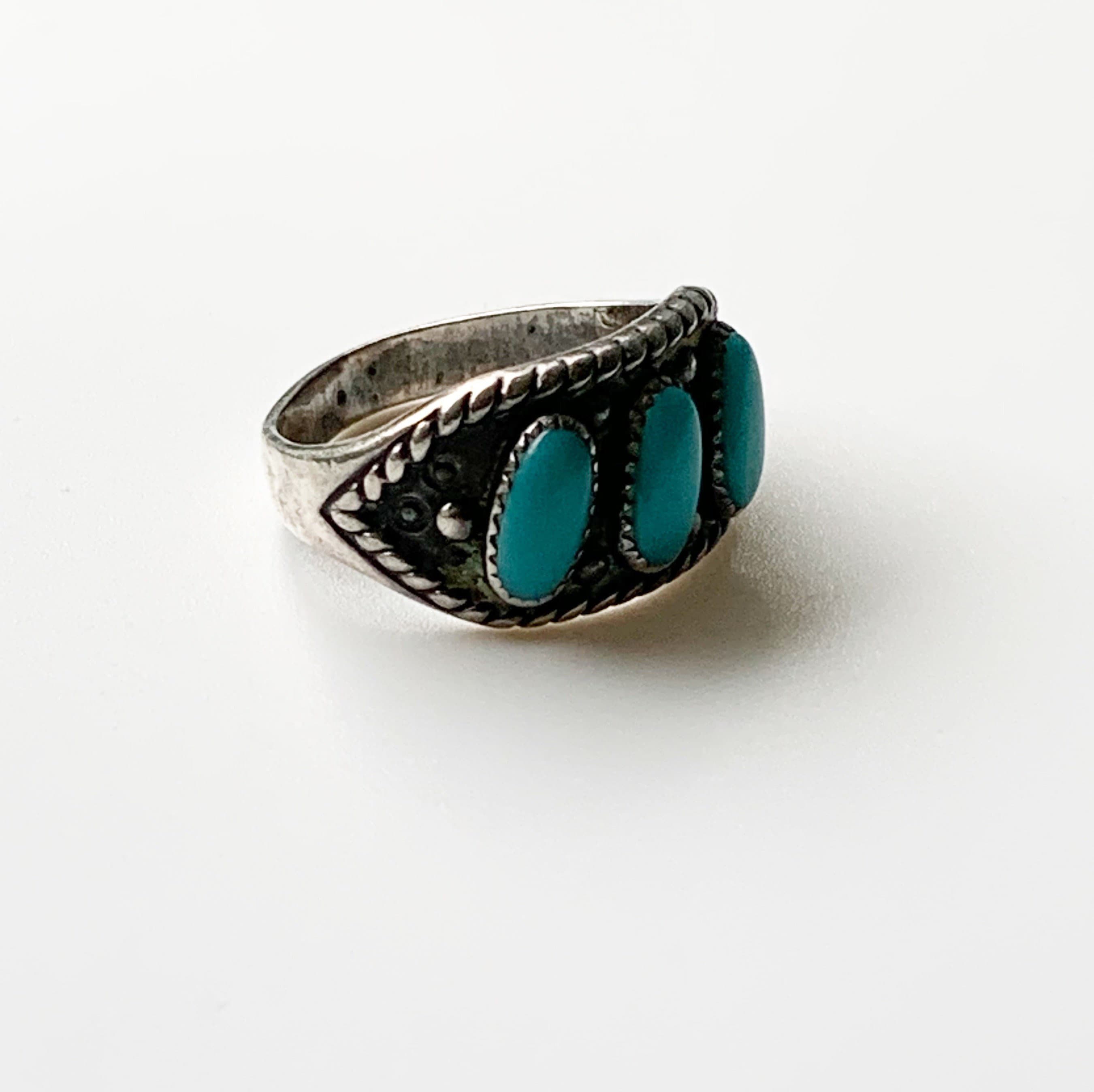 Vintage Turquoise Three Stone Ring | Bell Trading Post Ring | Size 6 - Etsy