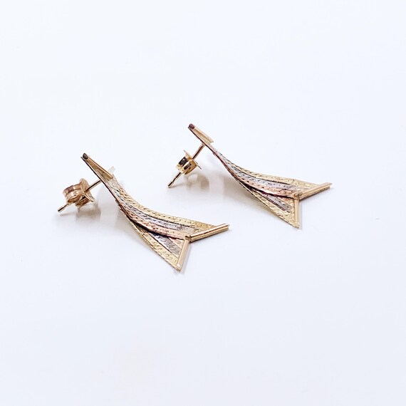 Vintage 14K Gold Tri-Color Herringbone Earrings, 14K … - Gem