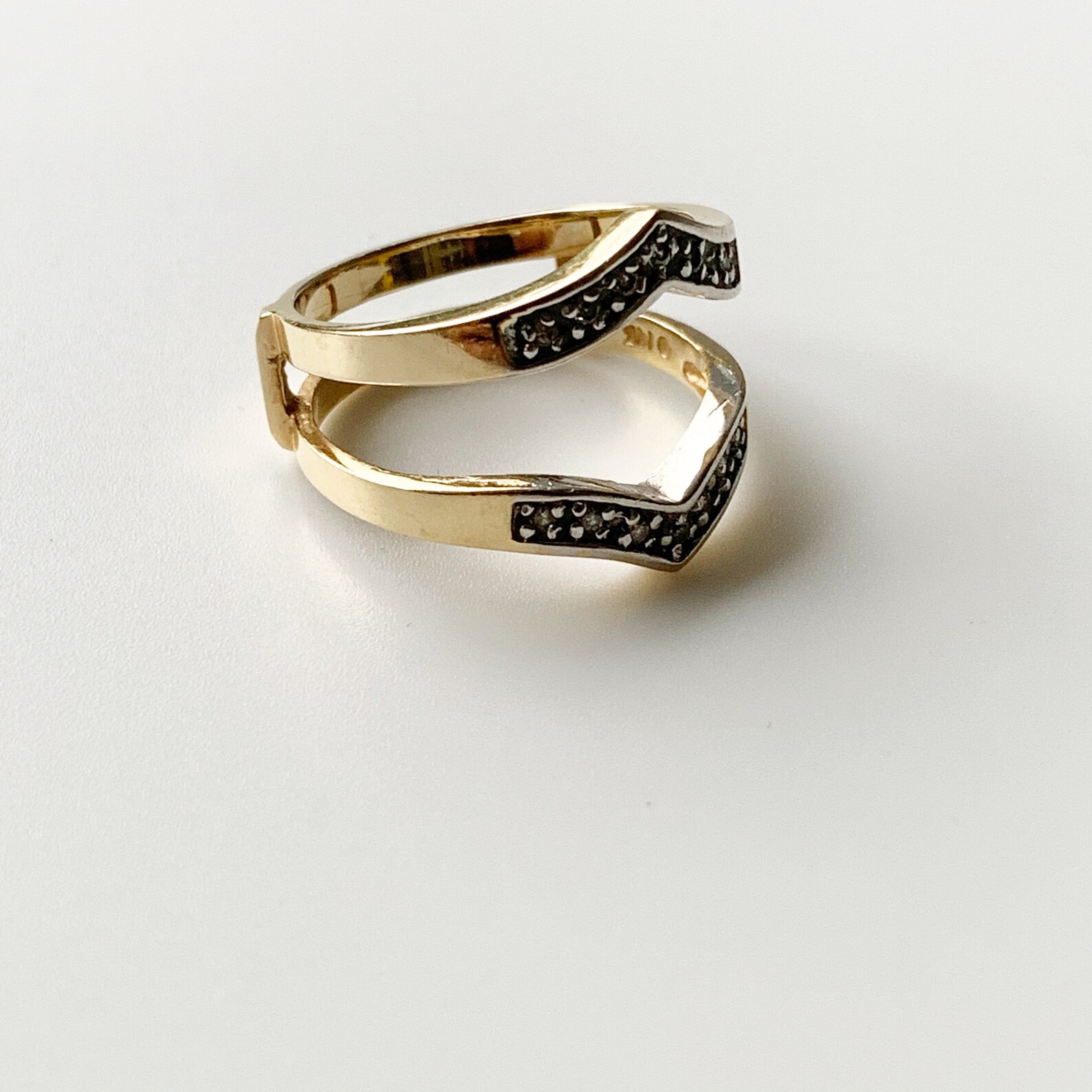 Vintage Gold Chevron Ring Enhancer 14K Gold and Diamond Ring - Etsy