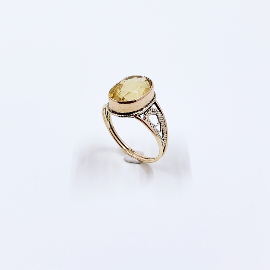 Vintage 14k Gold Filigree Yellow Stone Ring Size 4.75 Ring - Etsy