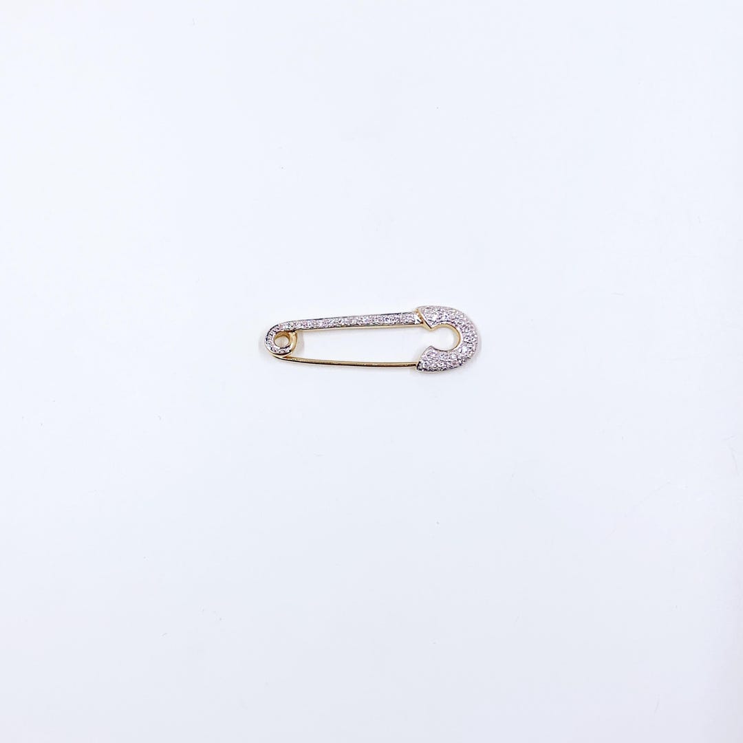 Vintage 14K Diamond Safety Pin Brooch - Etsy