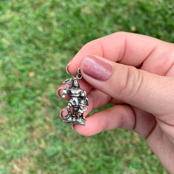 Vintage Silver Medieval Knight Charm - Gem