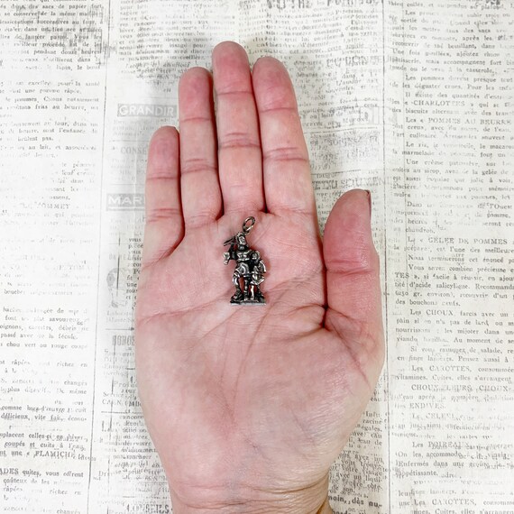 Vintage Silver Medieval Knight Charm - Gem