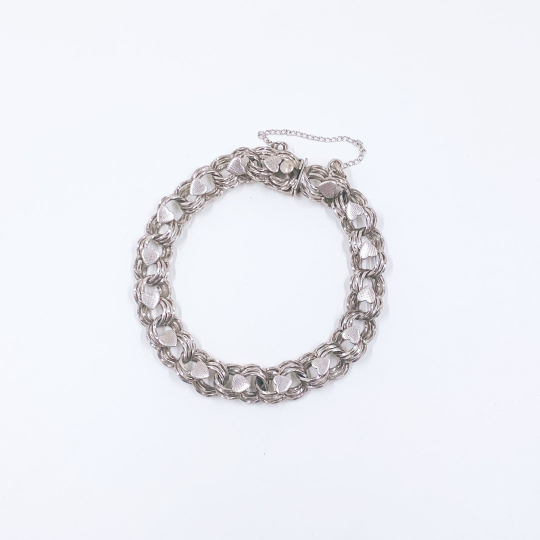 Vintage Sterling Silver Heart Link Charm Bracelet, Sterling Fancy Link ...