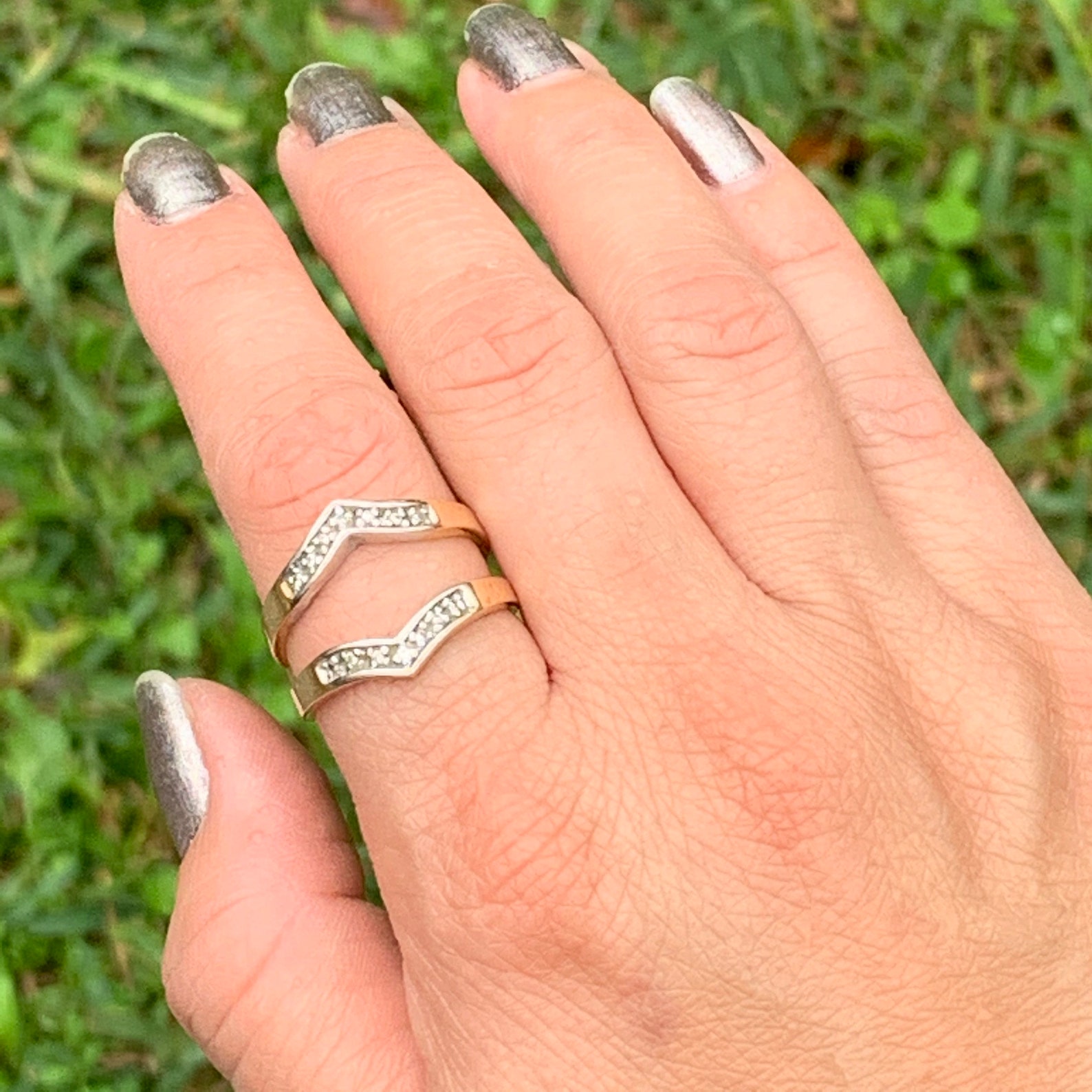 Vintage Gold Chevron Ring Enhancer 14K Gold and Diamond Ring | Etsy