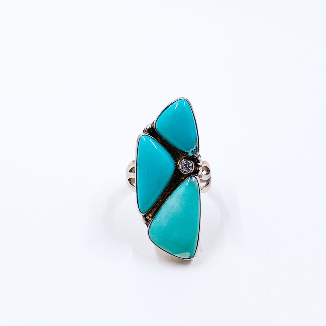 Vintage Jay King Three Stone Turquoise Silver Ring | Silver Long ...