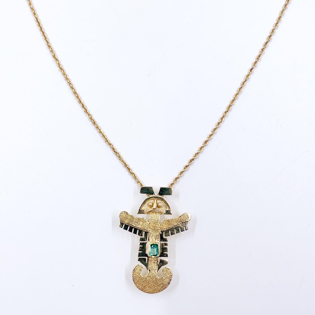 Estate 18K Emerald Pre-columbian Tolima Style Figural Pendant Brooch - Etsy