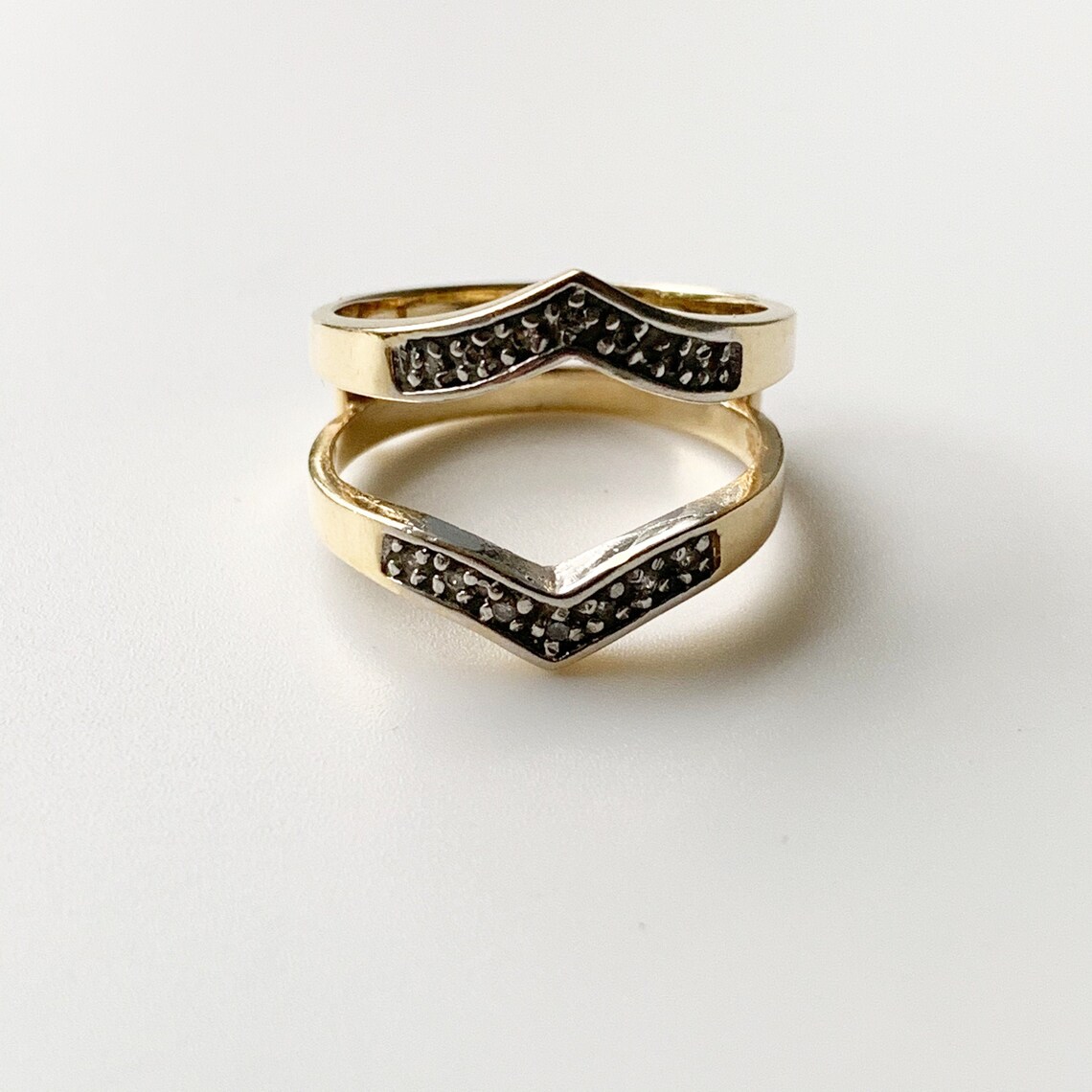 Vintage Gold Chevron Ring Enhancer 14K Gold and Diamond Ring - Etsy