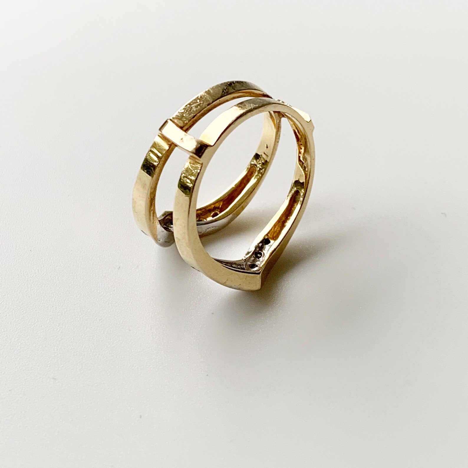 Vintage Gold Chevron Ring Enhancer 14K Gold and Diamond Ring - Etsy