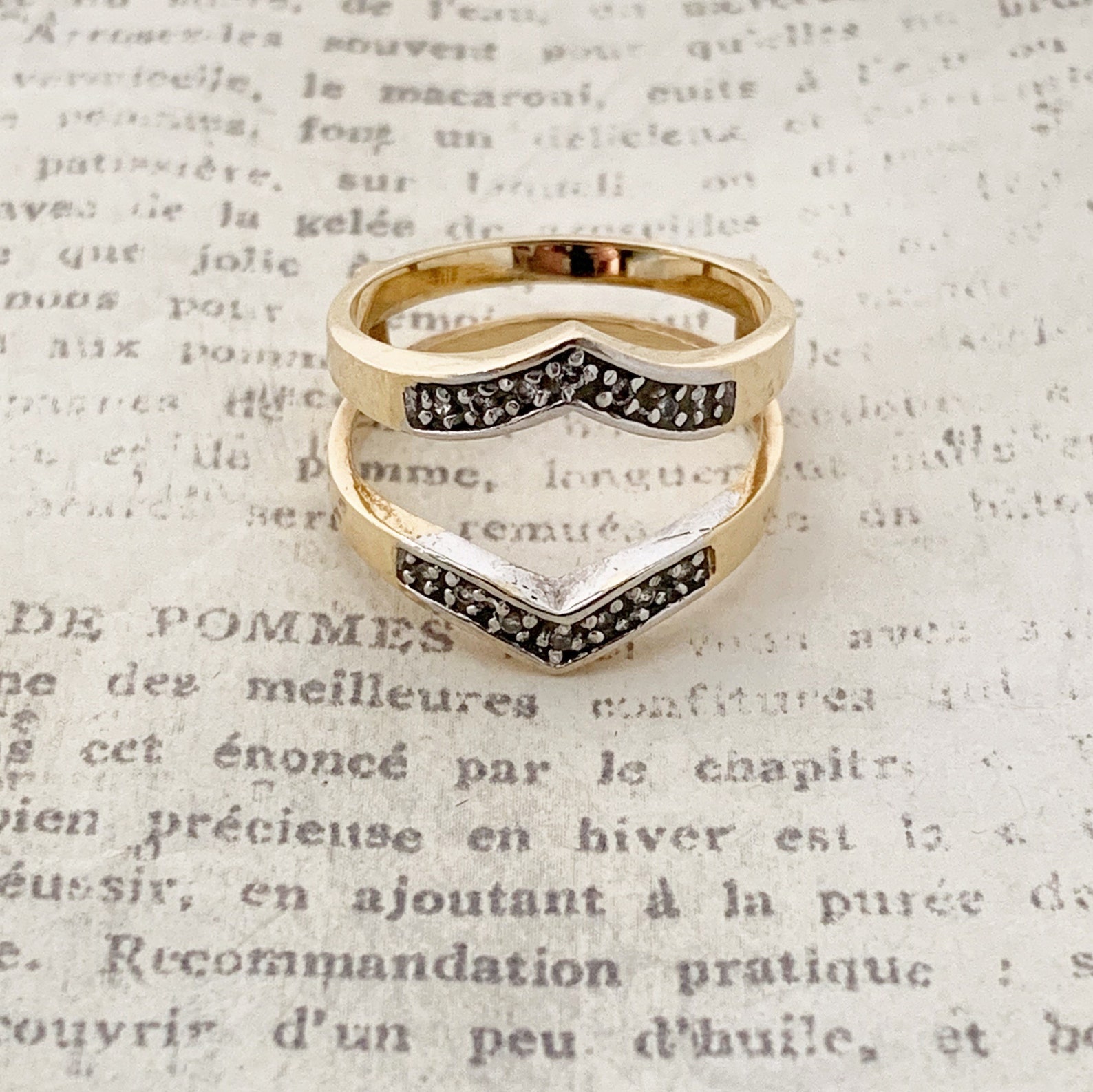 Vintage Gold Chevron Ring Enhancer 14K Gold and Diamond Ring | Etsy