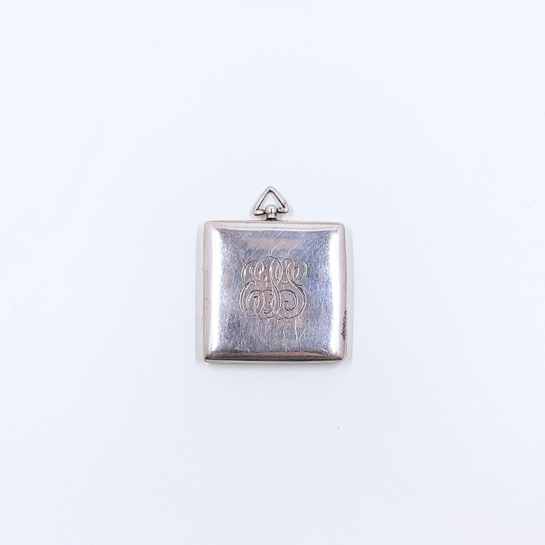 Antique Silver Monogrammed EPS Locket, Engraved Square Locket, ESP ...