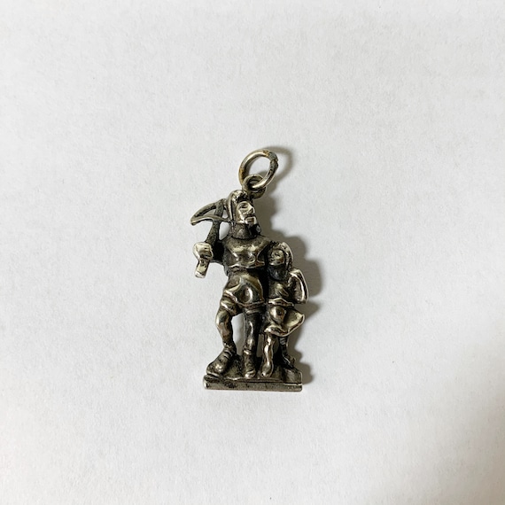 Vintage Silver Medieval Knight Charm - Gem