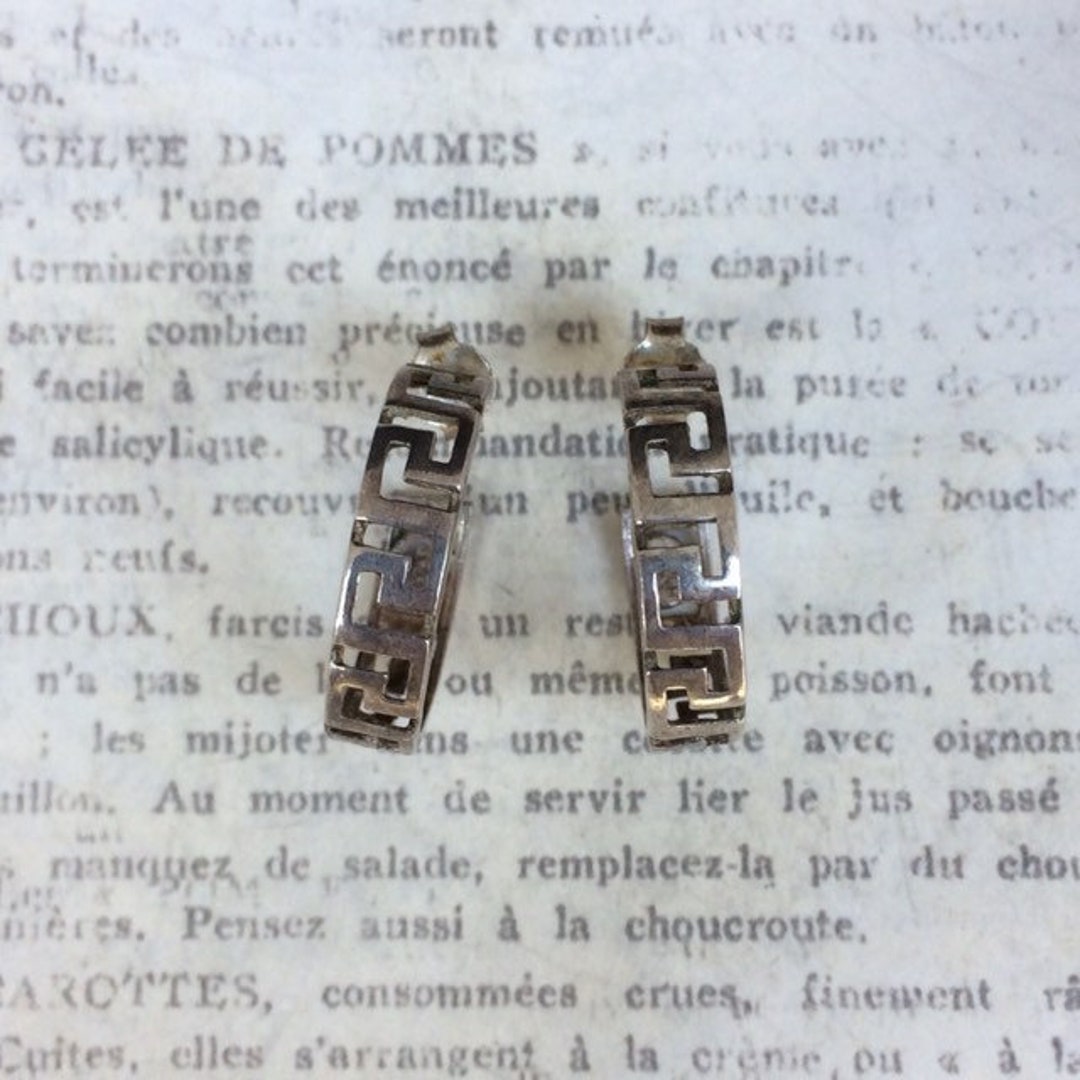 Vintage Silver Greek Key Hoop Earrings | Silver Half Hoops - Etsy