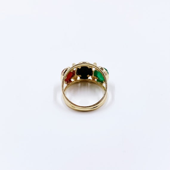 Vintage 14k Gold Scarab Ring, Carved Three Stone Scar… - Gem
