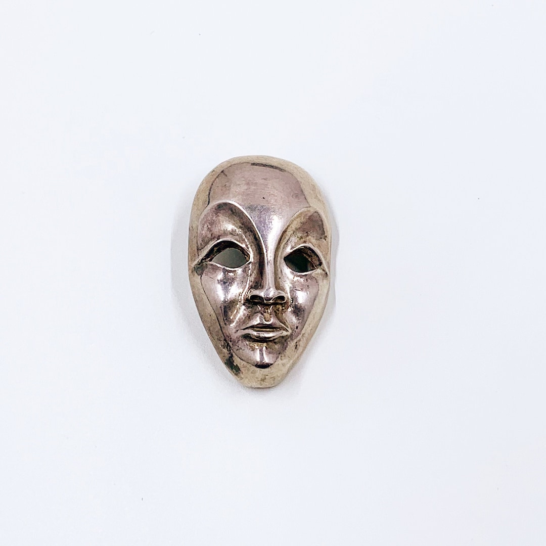 Vintage Silver Modernist Face Brooch | Modernist Silver Mask Brooch and ...