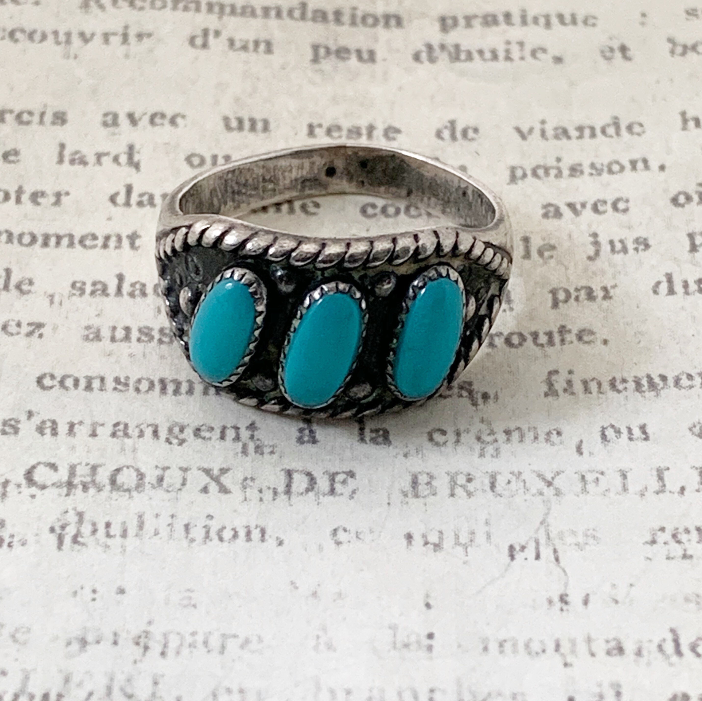 Vintage Turquoise Three Stone Ring Bell Trading Post Ring | Etsy
