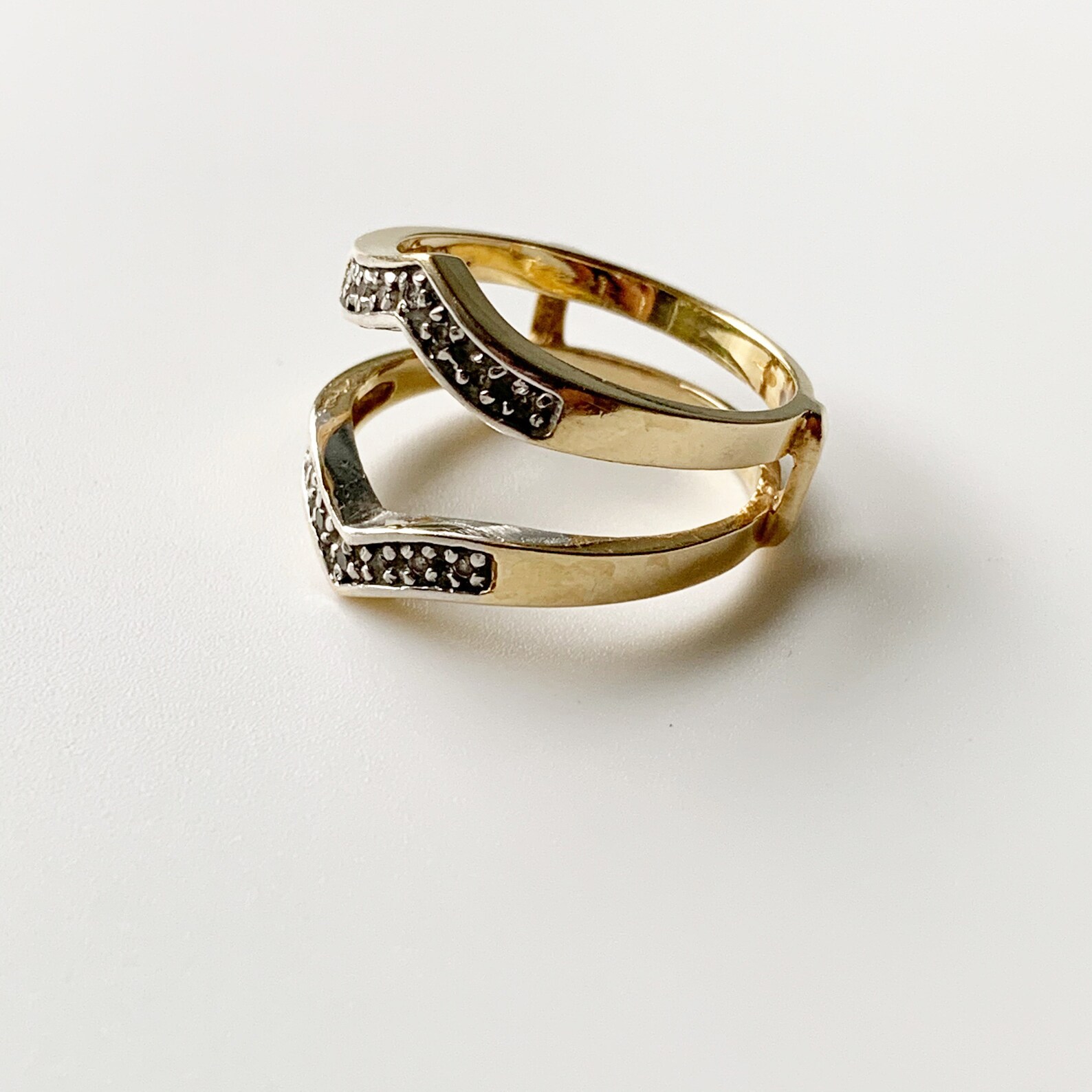 Vintage Gold Chevron Ring Enhancer 14K Gold and Diamond Ring | Etsy