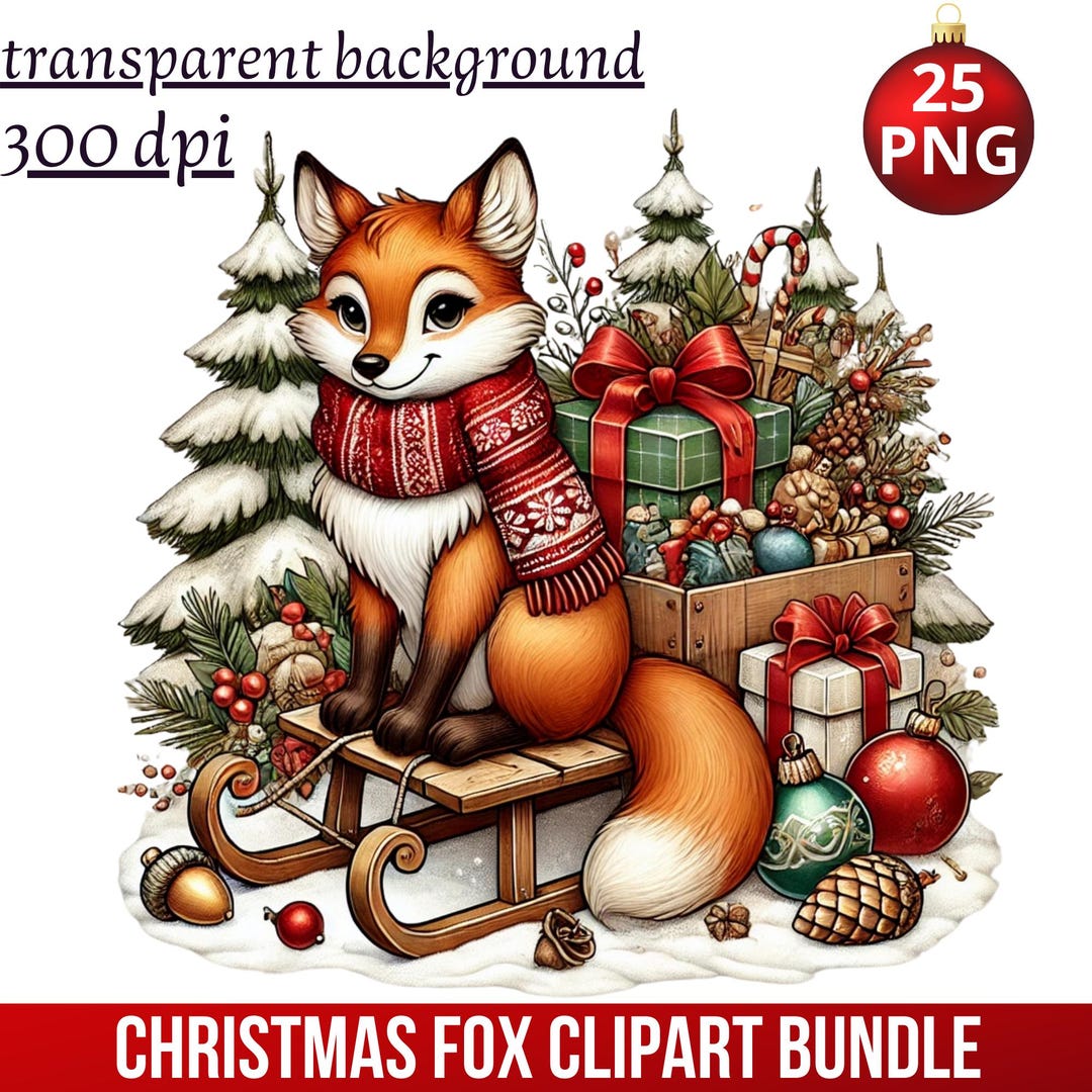 Christmas Clipart,merry Christmas Clipart,cute Fox Clipart,winter ...