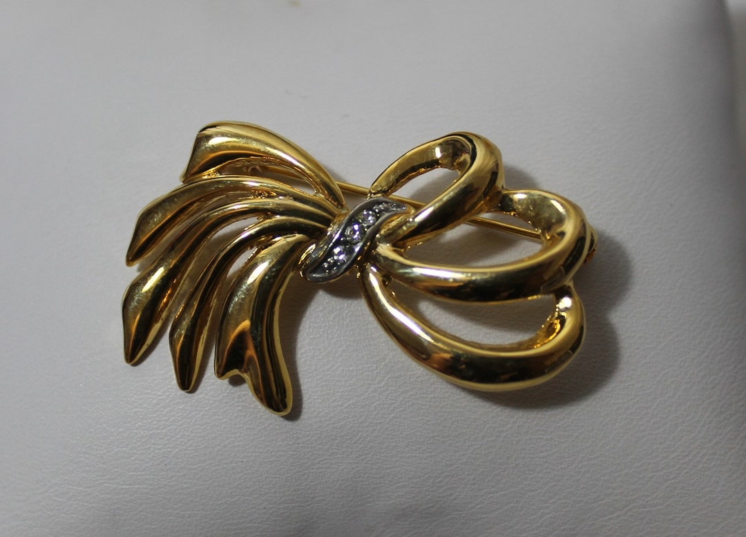 Vintage Bow Brooch With Rhinestones - Etsy