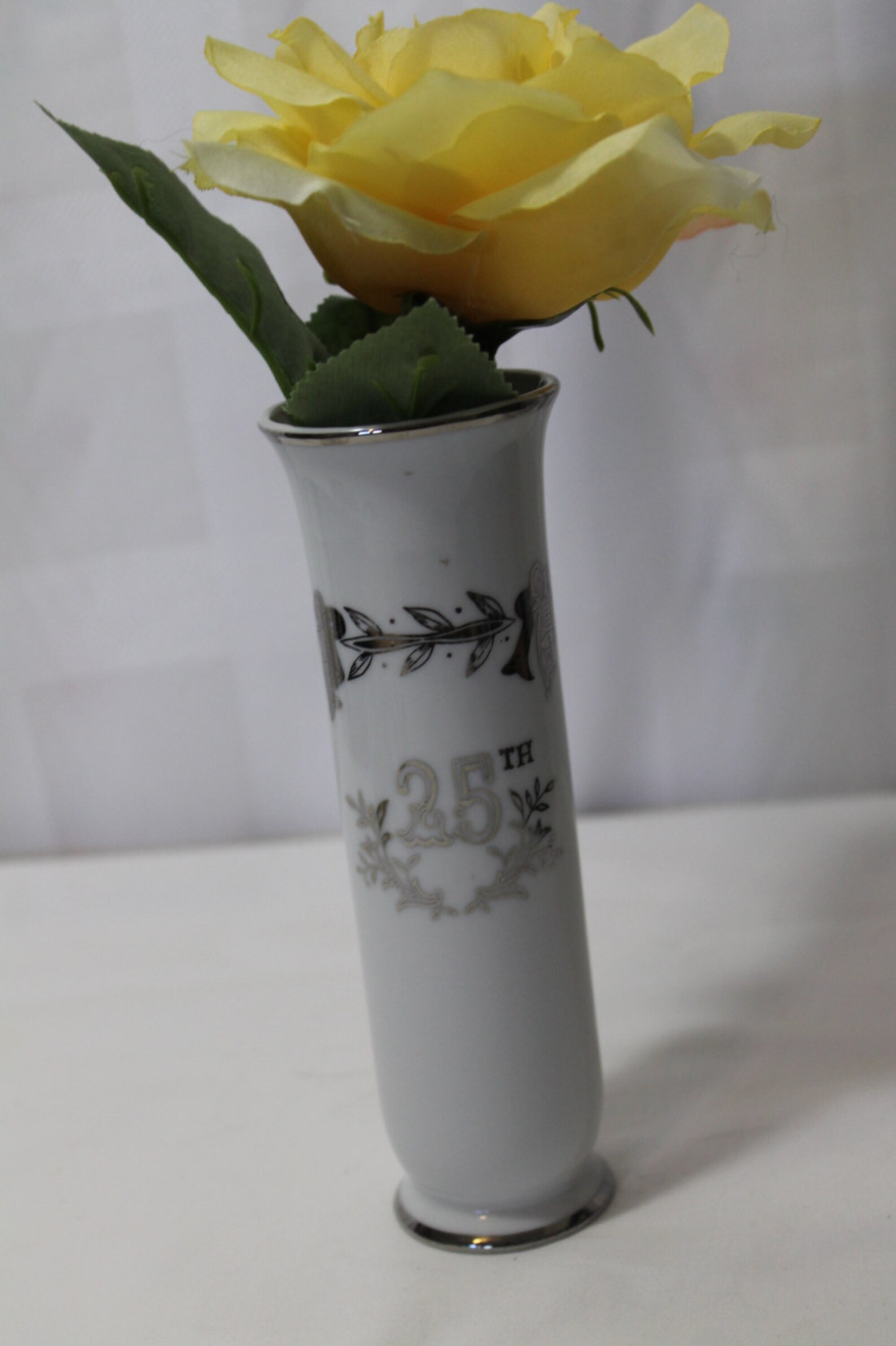 Vintage LEFTON China Bud Vase 25th Anniversary Silver 4654 | Etsy