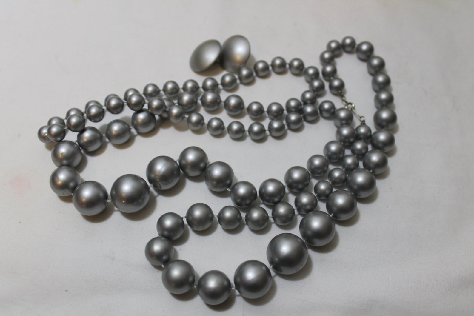 Vintage AVON Gray Beads Jewelry Set 2 Necklaces Pierced | Etsy