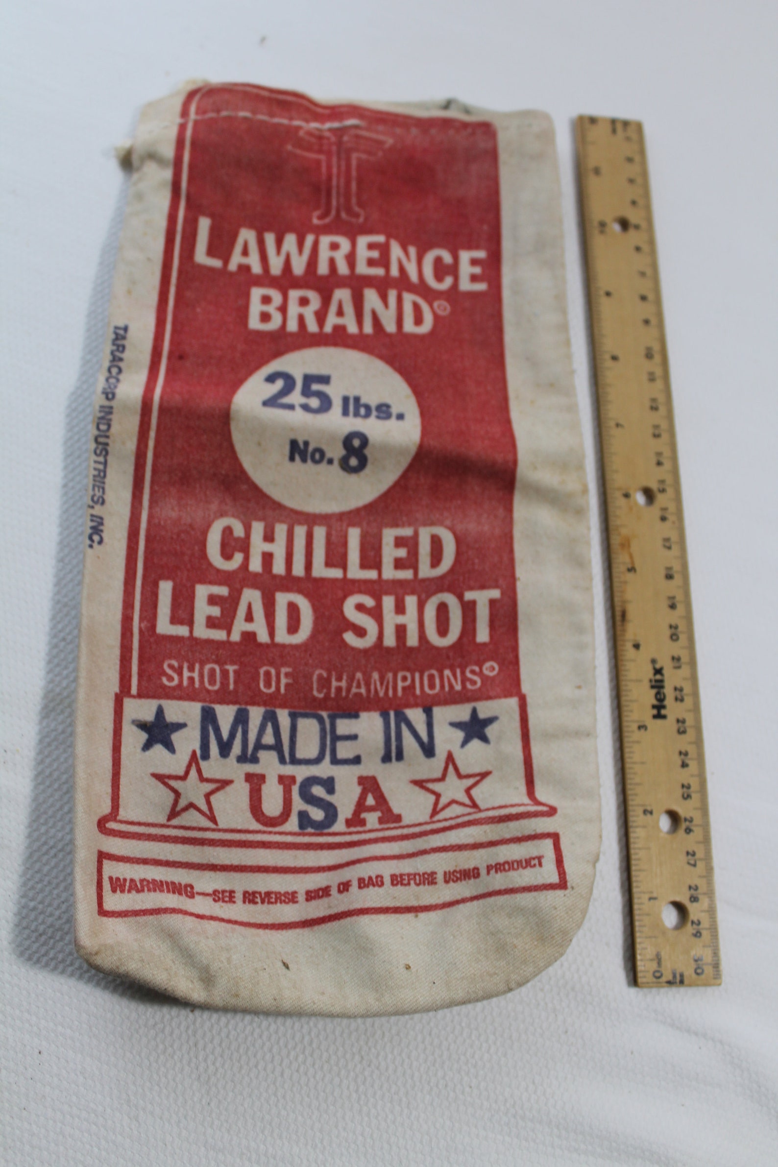 Vintage Lawrence Brand Lead Shot 25 Lb. No. 8 Chilled, Empty Canvas Bag ...