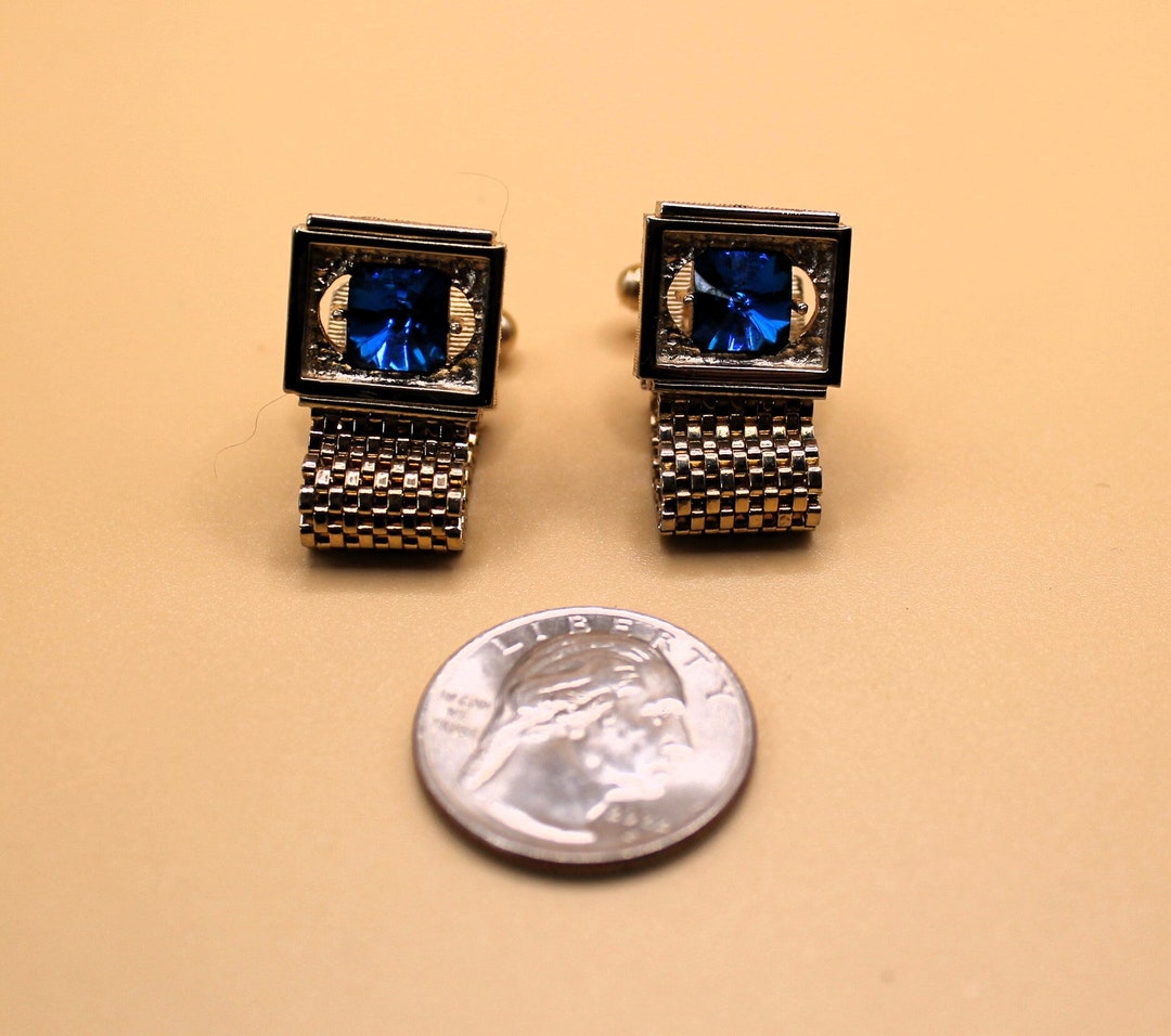 Vintage SWANK Wraparound Blue Rivoli Cuff Links - Etsy