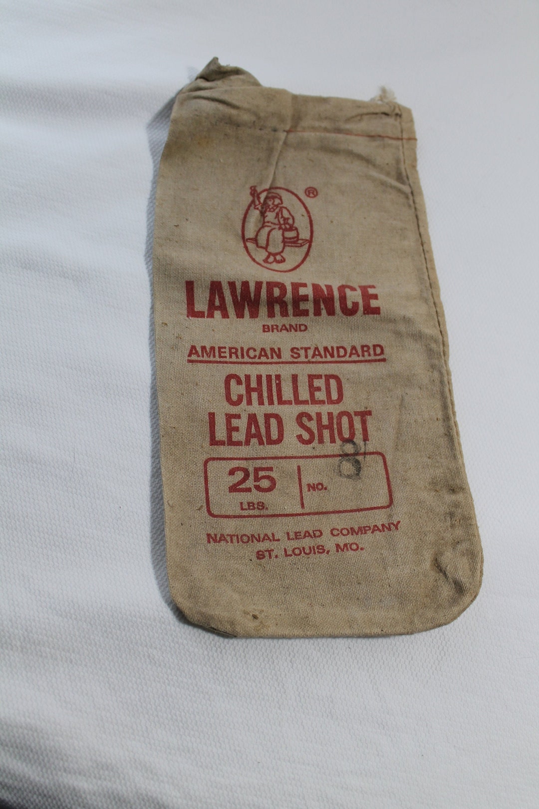 Vintage Lawrence Brand Chilled Lead Shot 25 Lb. No. 8, Empty Canvas Bag ...