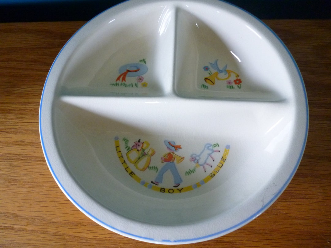 Mid Century Little Boy Blue Divided China Baby Dish - Etsy