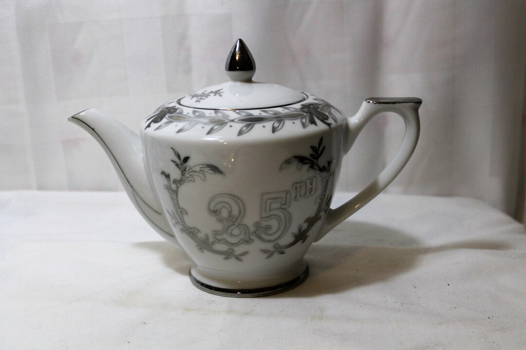 Vintage LEFTON China Teapot, 25th Anniversary, Silver Anniversary - Etsy