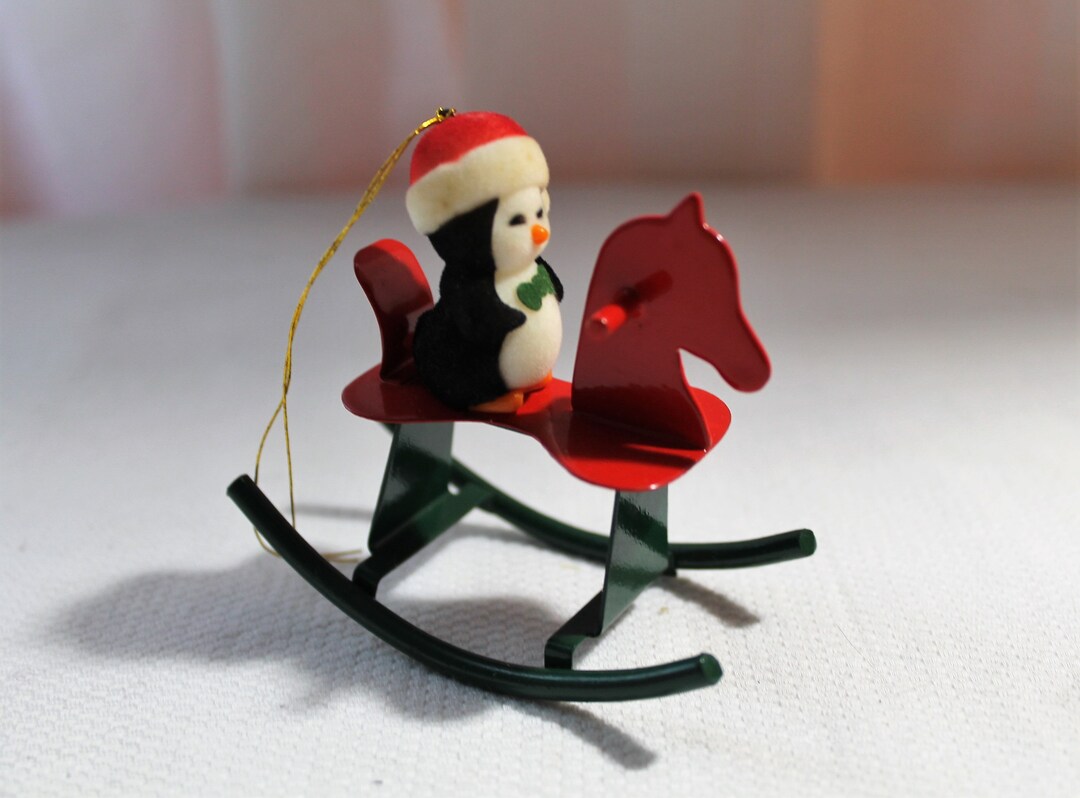 Vintage AVON Jolly Penguin Ornament, Penguin on a Rocking Horse, 1980s ...