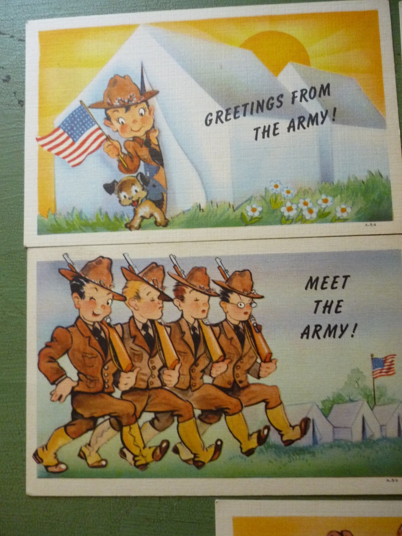 SALE Set of 5 WWII Linen Finish Cute Army Postcards Unused | Etsy